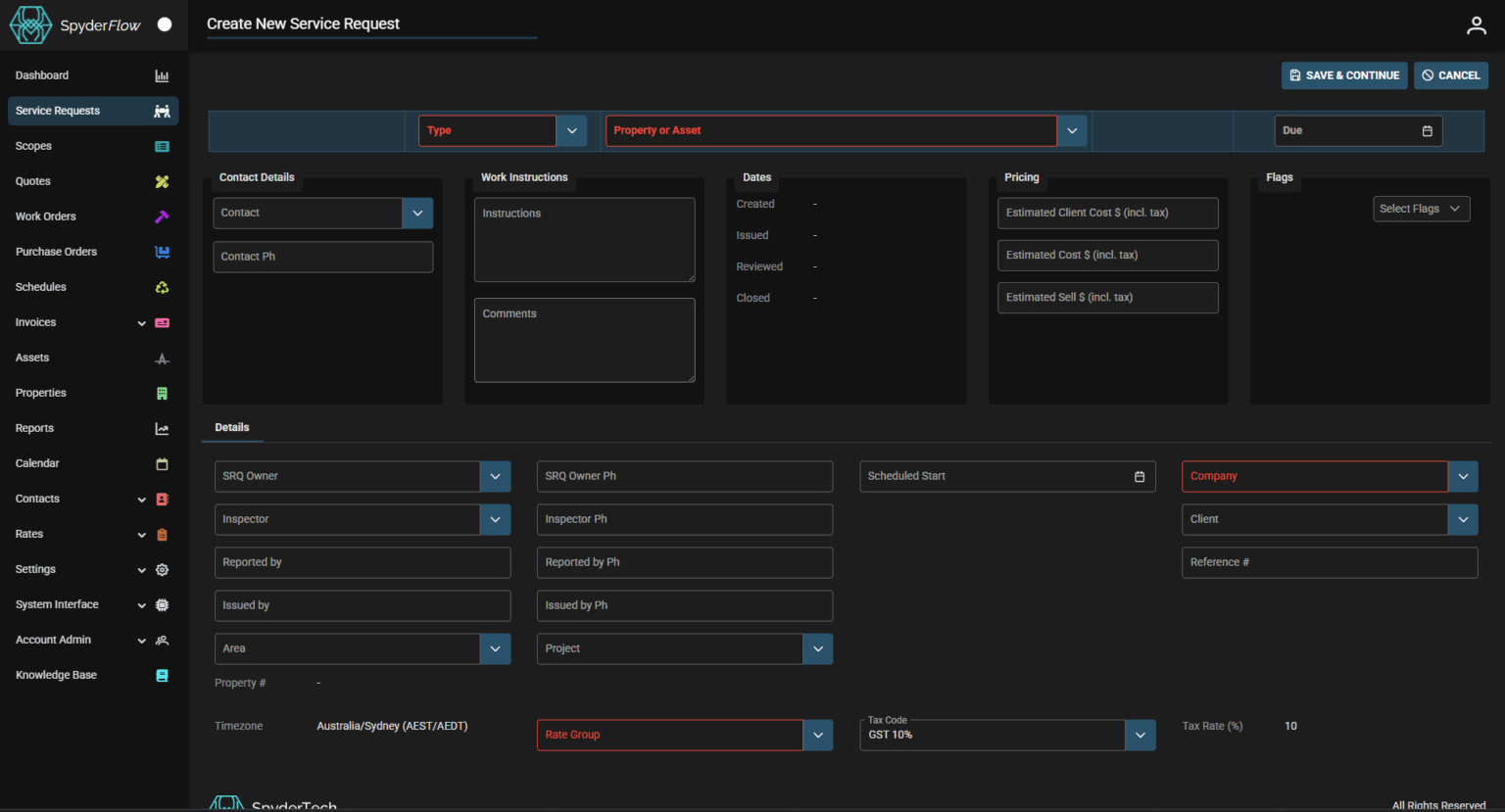 Service Request | WEB | Create New (Subscriber User) – SpyderTech
