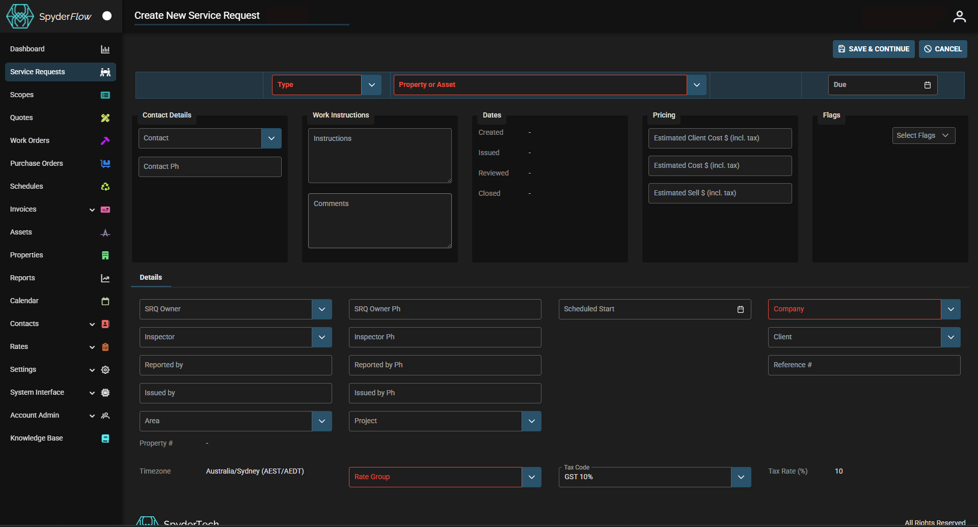 Service Request | WEB | Create New (Subscriber User) – SpyderTech