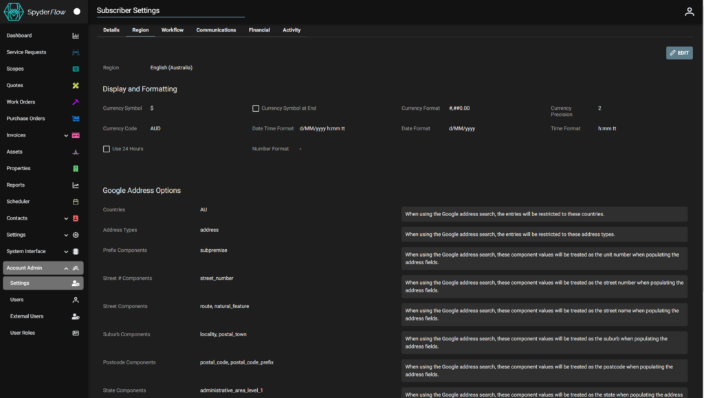 Subscriber Settings | Region Tab – SpyderTech