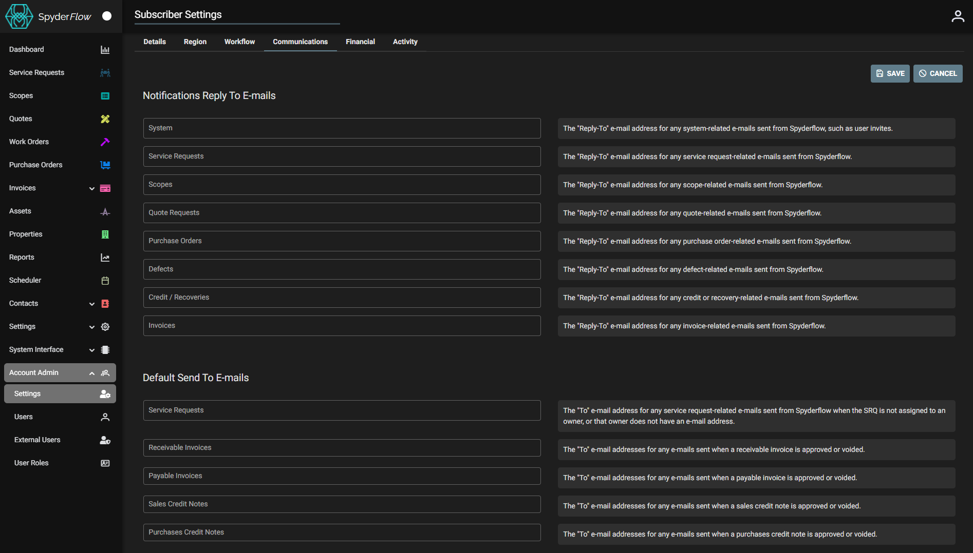 Subscriber Settings | Communications Tab – SpyderTech