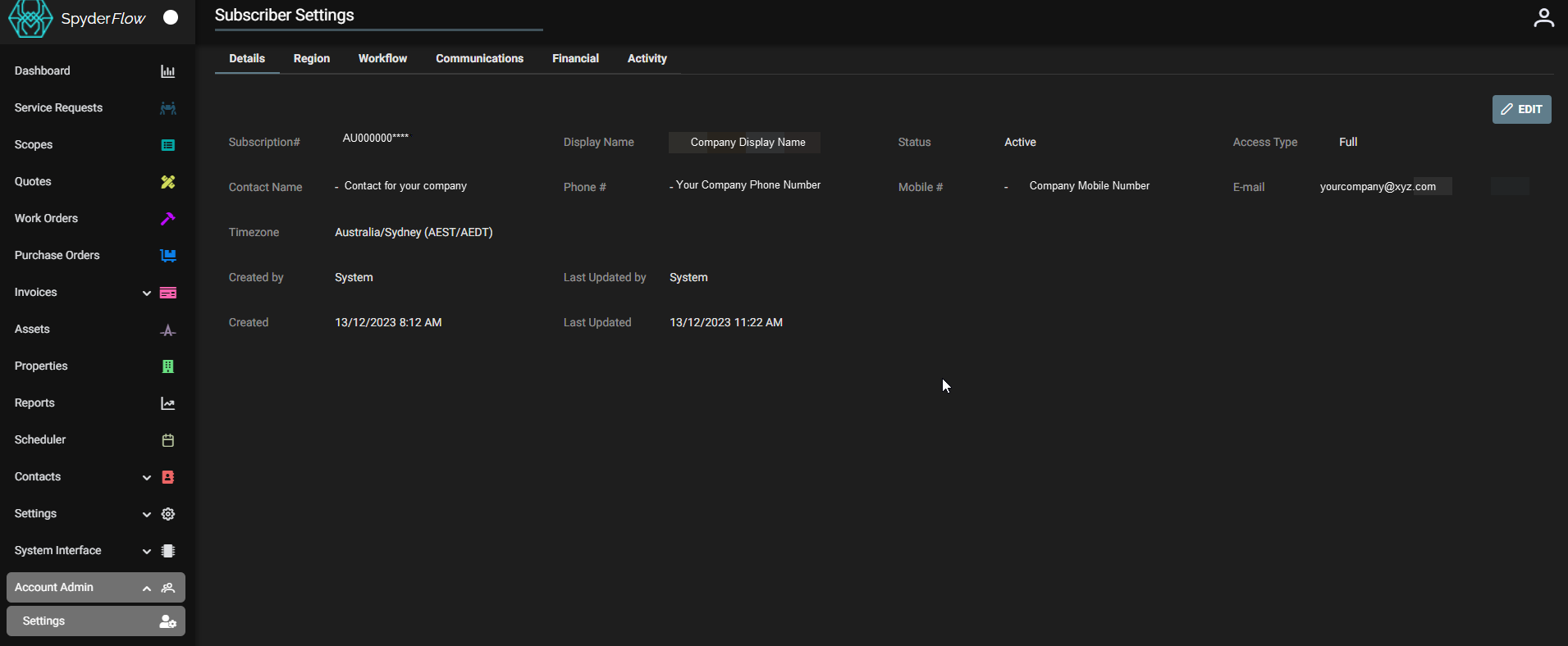Subscriber Settings: Details Tab – SpyderTech