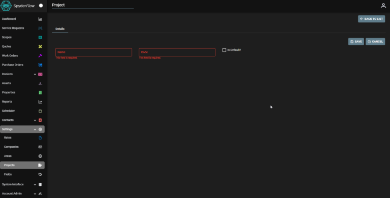 Settings | WEB | Projects – SpyderTech