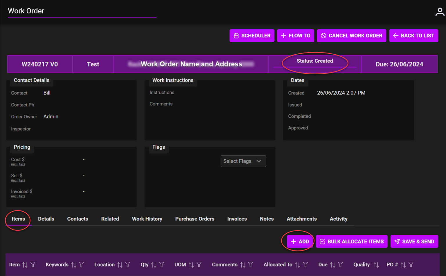 Work Orders | WEB | Add Items – SpyderTech