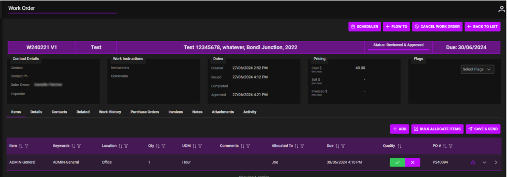 Work Orders | WEB | Item of Work Process – SpyderTech