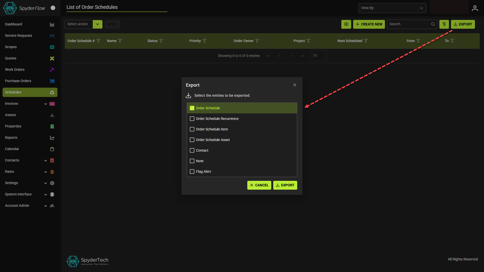 Schedules | WEB | Export – SpyderTech