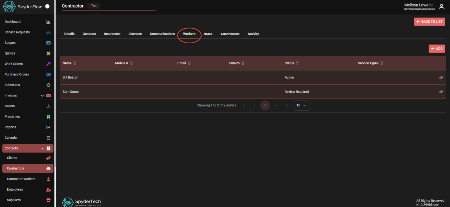 Contractor | WEB | Contractor Workers Overview – SpyderTech
